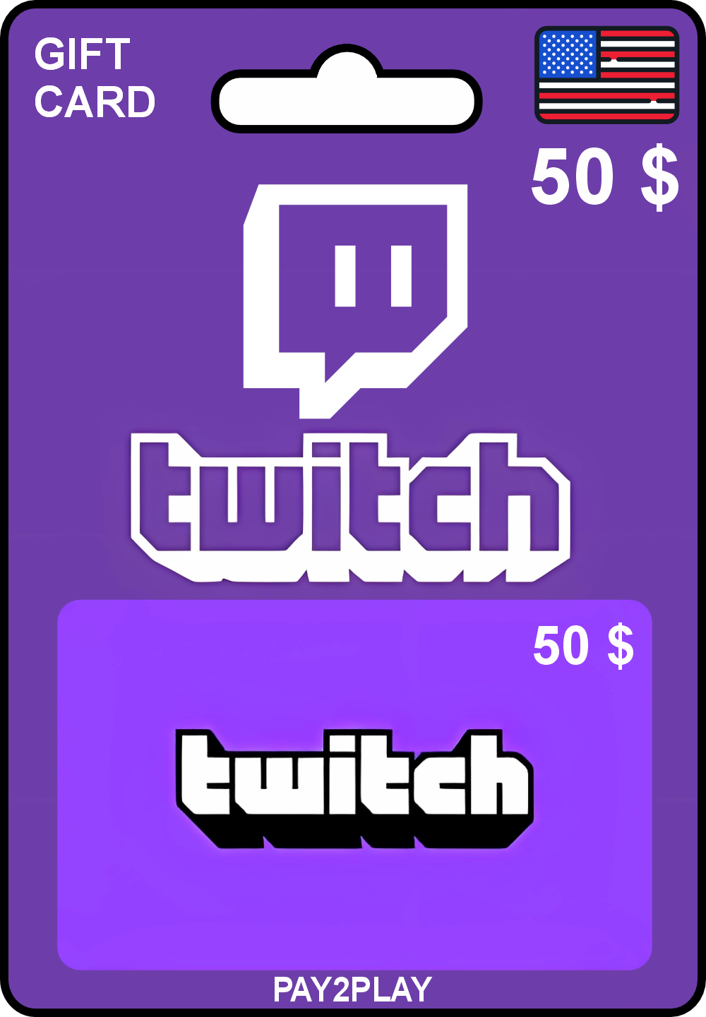 Подарочная карта Twitch 50 USD / США / Цифровой ключ / Twitch Gift Card USA