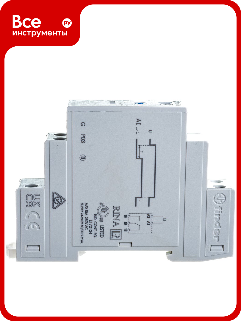 Модульное реле времени Finder задерж включения, Ai, 1 CO конт. 16а, /= 24-240в Ac, 16а, /= 24-240в ac, 801102400000