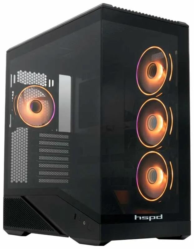 Корпус компьютерный HSPD F711 Black (F711-TGBK- ARGB), ATX, Micro-ATX, Mini-ATX, без блока питания, чёрный