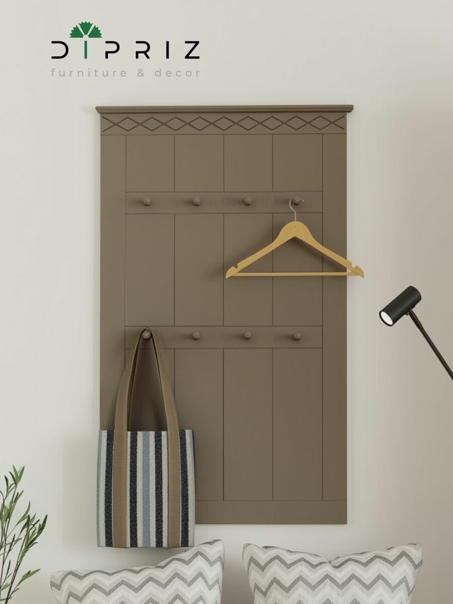 Вешалка настенная, 63х108, Индра, для одежды, в прихожую, МДФ, серый, Dipriz