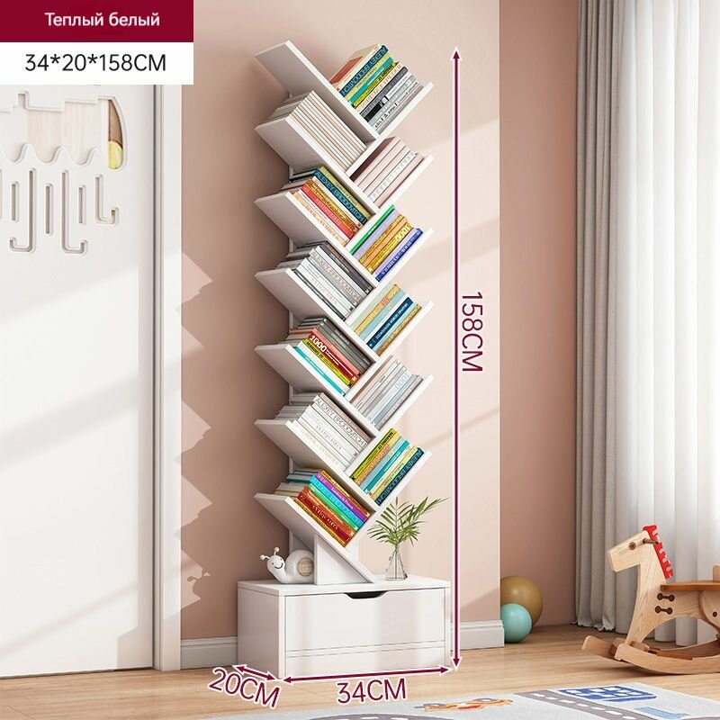 Простая книжная полка в форме дерева от пола до потолка для книг и других предметов