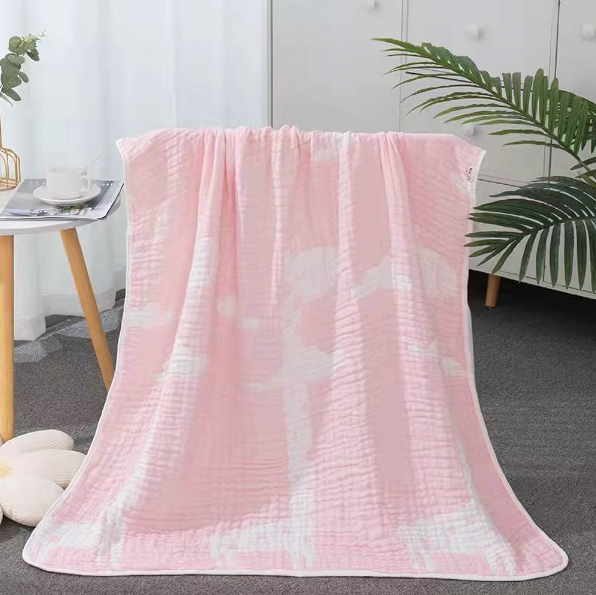 Детское многослойное полотенце Xun Hao, из мягкого хлопка сирсакер, розовый жираф , 110 х 110 см