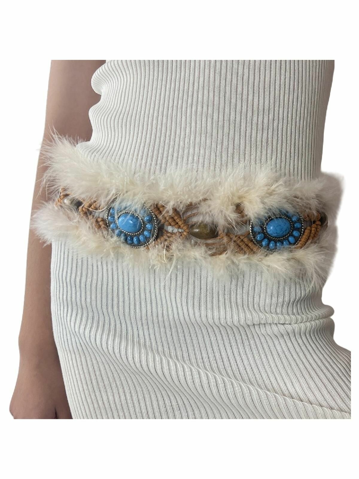 Этнический пояс из вощеной веревки в богемном стиле бирюзового цвета для платьев и модных аксессуаров, Коричневый