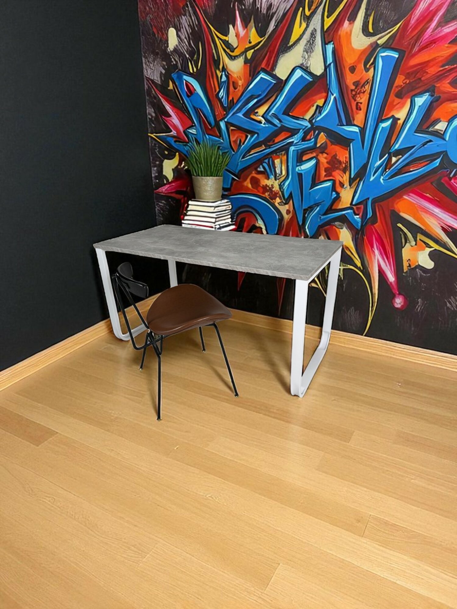 Игровой компьютерный стол/ Лофт, 80*80*75 см, цвет Бетон светлый, Ножки лофт белые