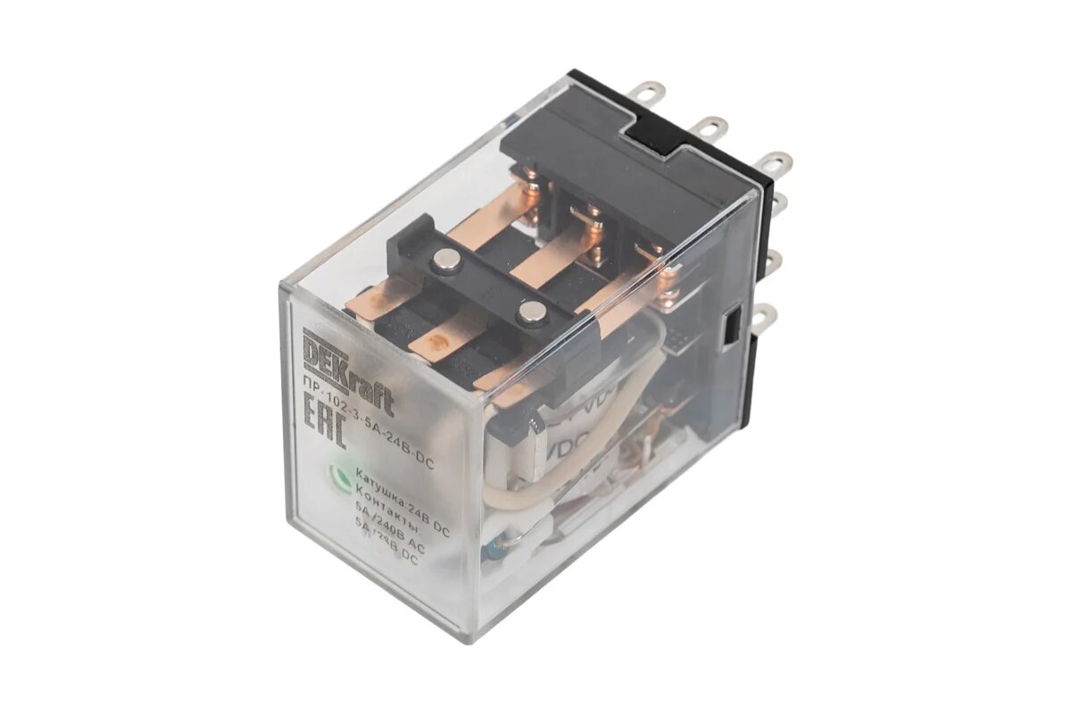 DEKraft Промежуточное реле 3 контакта с LED-индикатором, 5 А, 24 В DC, пр-102 23870