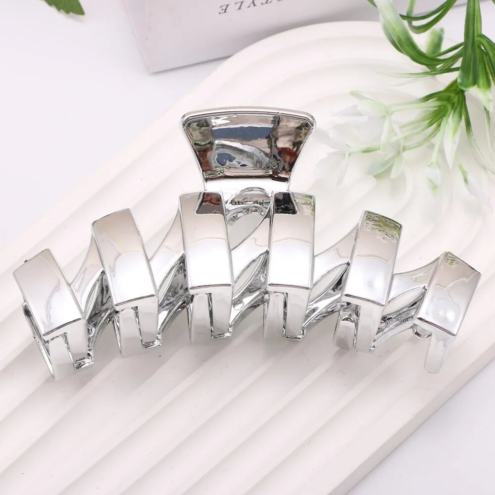 Золотая заколка-краб для волос Серебряный, silver