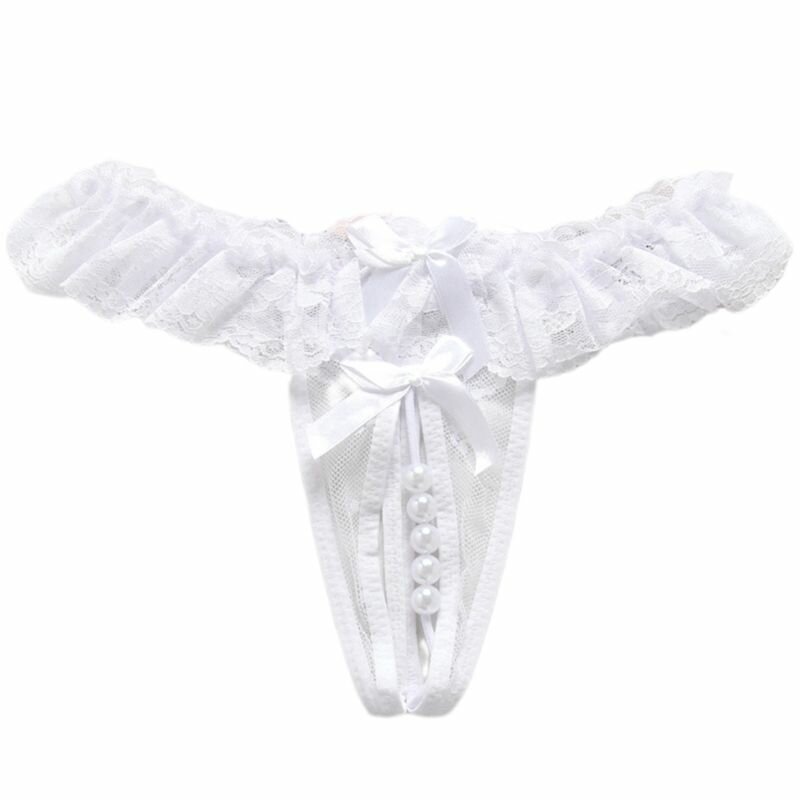 Женские кружевные стринги с открытой промежностью-белые-один размер