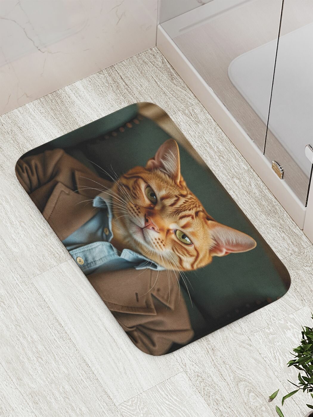 Коврик для ванной комнаты, туалета "Кот в костюме" противоскользящий, 52х77 см, JoyArty