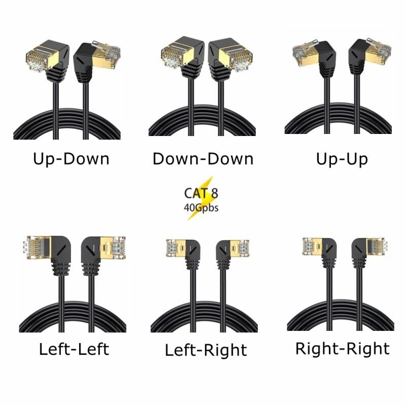 90-градусный круглый кабель Ethernet CAT8 40 Гбит/с 2000 МГц CAT 8 RJ45 сетевой патч-корд Ethernet LAN-кабель для компьютера, маршрутизатора, ноутбука