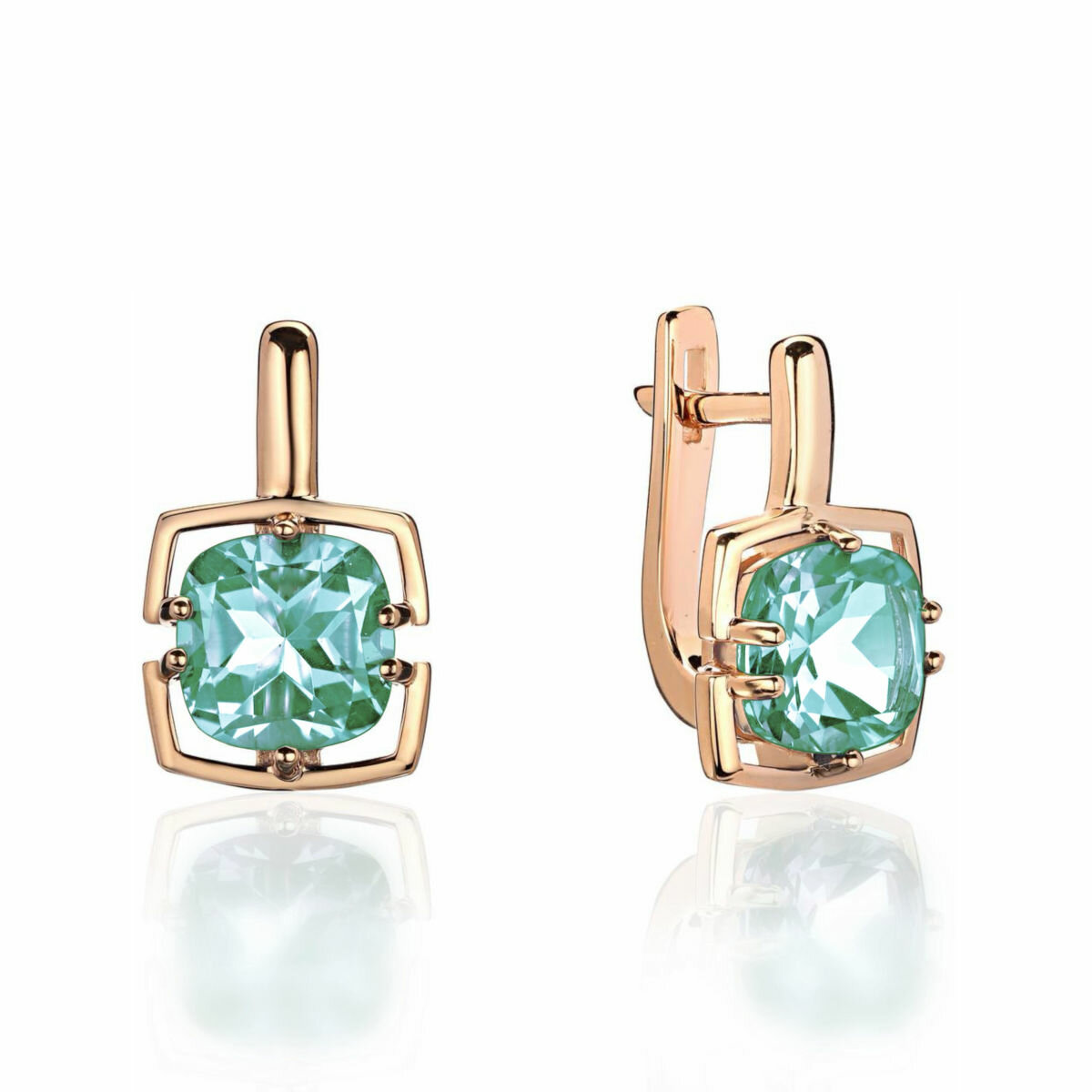 Серьги, красное золото, 585 проба, празиолит