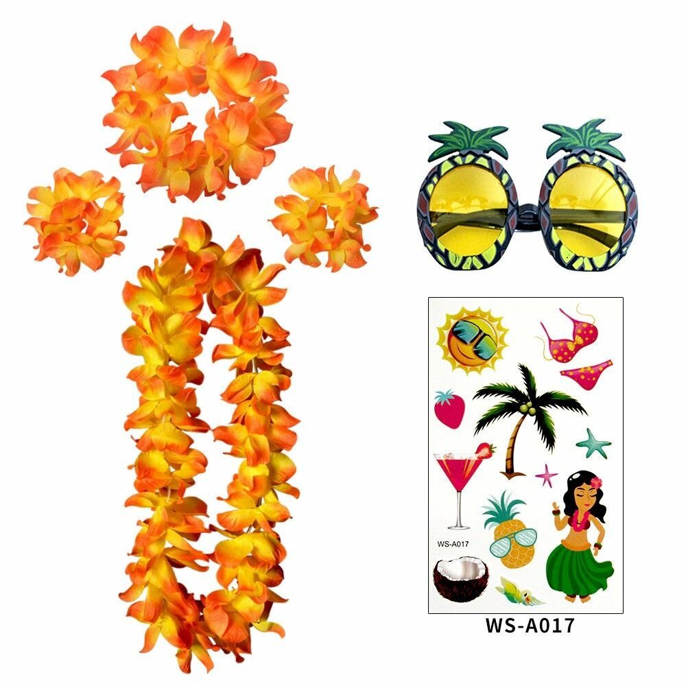 Гавайский набор пышное ожерелье + очки + переводные наклейки