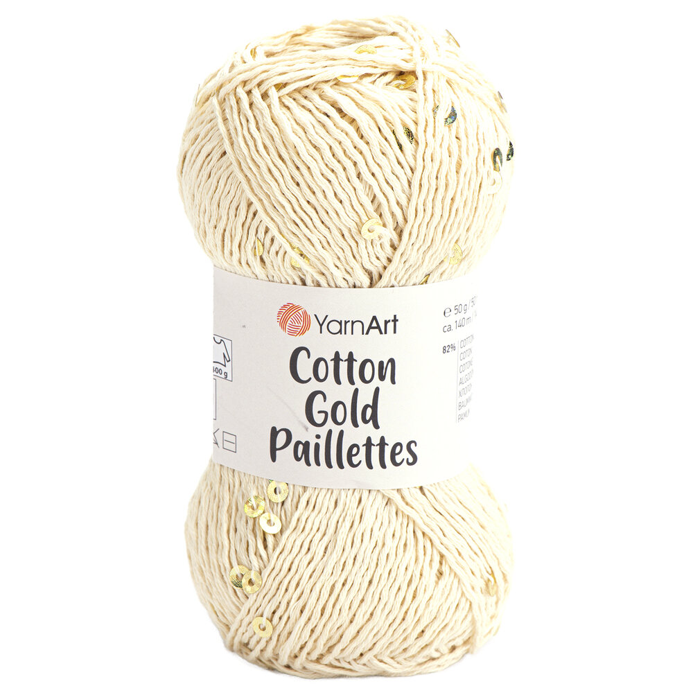 Пряжа для вязания YarnArt Cotton Gold Paillettes 7103 молочный 50 гр/140 м 82% хлопок, 18% полиэстер