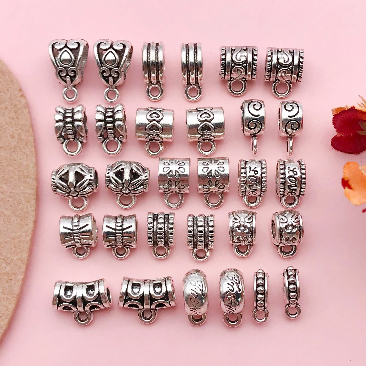 Бейлы для бижутерии 30 штук/держатель для кулона, цвет античное серебро