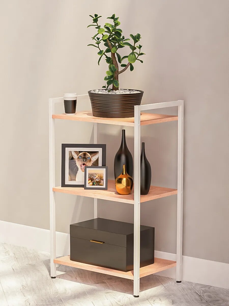 Стеллаж POLLY.TIME, напольный металлический, лофт, 3 полки, бежево-коричневый, этажерка