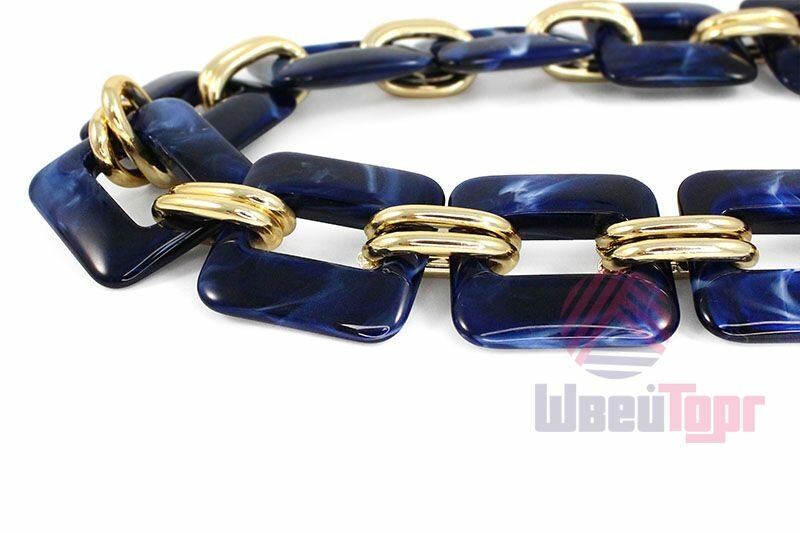 Ручка для сумки с цепью ШвейТорг 223-2 №3, металл, пластик, цвет синий/золотой, длина 50 см