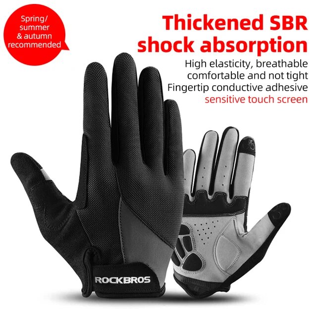 Велосипедные перчатки ROCKBROS для весны и осени. Дышащие перчатки с закрытыми пальцами. Ударопрочные накладки из SBR для сенсорных экранов. Мужские и женские перчатки для горного велосипеда.