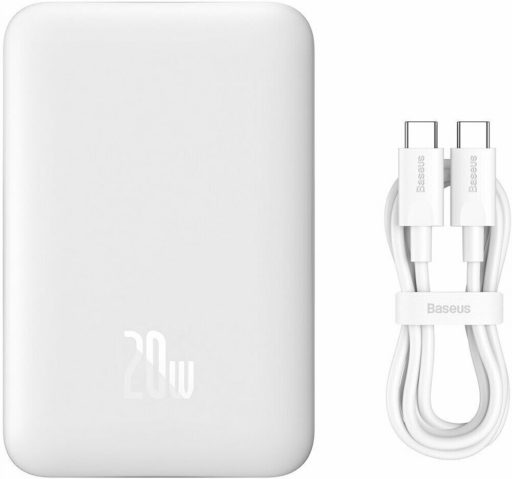 Внешний аккумулятор повербанк Baseus Magnetic Mini Power Bank 10000mAh 20W White Cable Type-C to Type-C 60W PPCX030002