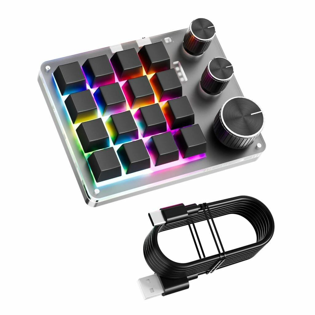 16 клавиш и 3 ручки Механическая клавиатура USB для игр, программируемая на макроуровне