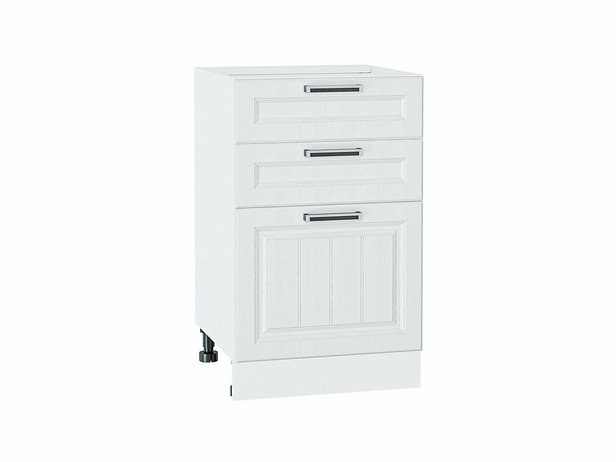 Шкаф нижний с 3-мя ящиками Прага, цвет фасада Белое дерево, цвет каркаса Белый, 816*500*478 мм