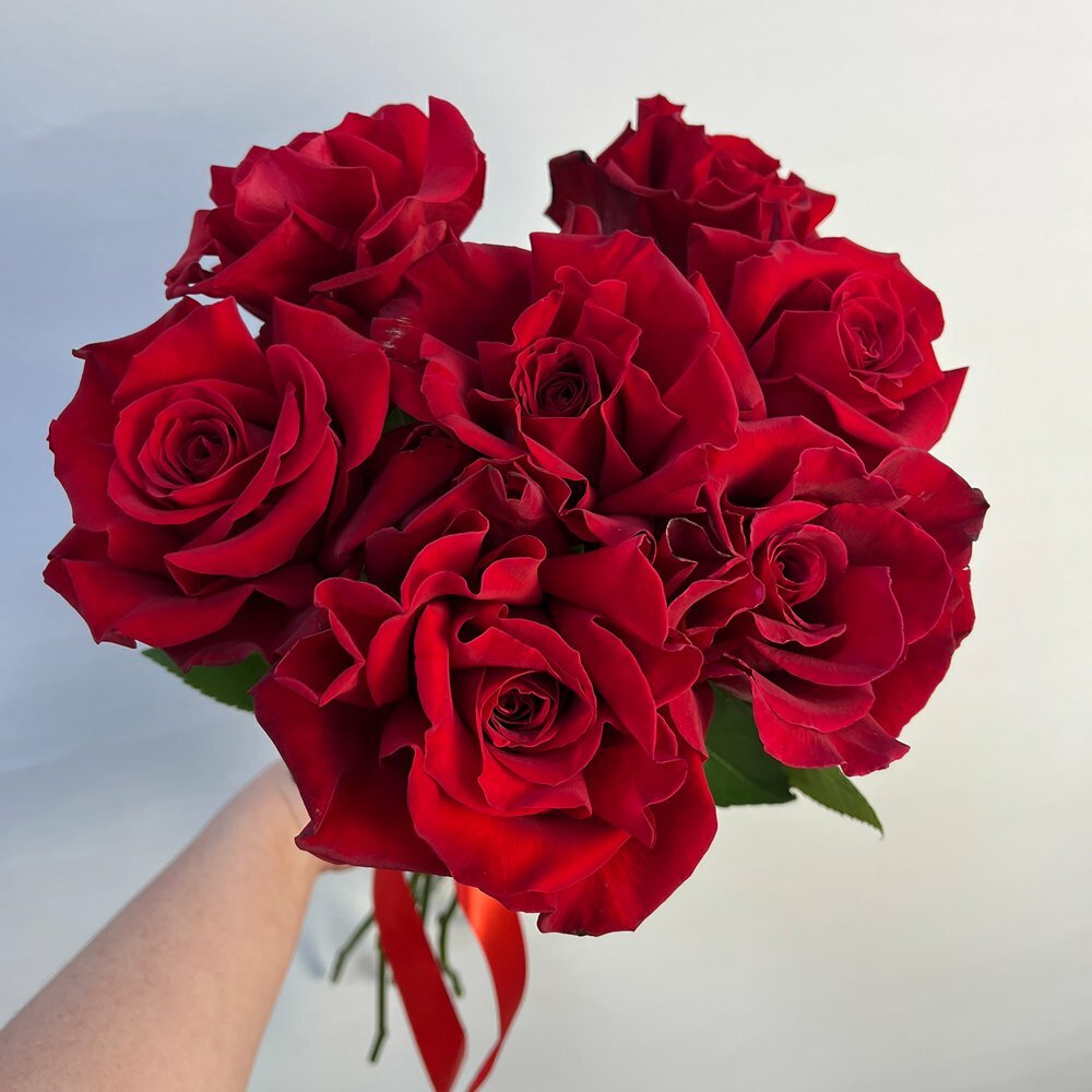 Букет цветов 54 - Роза Французская бордо, 7 шт