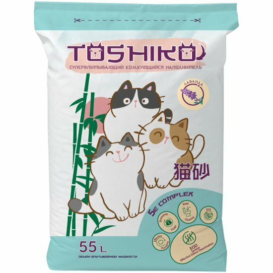 Наполнитель для кошачьих туалетов Toshiko комкующийся, древесный, лаванда, 20,2 кг/55 л