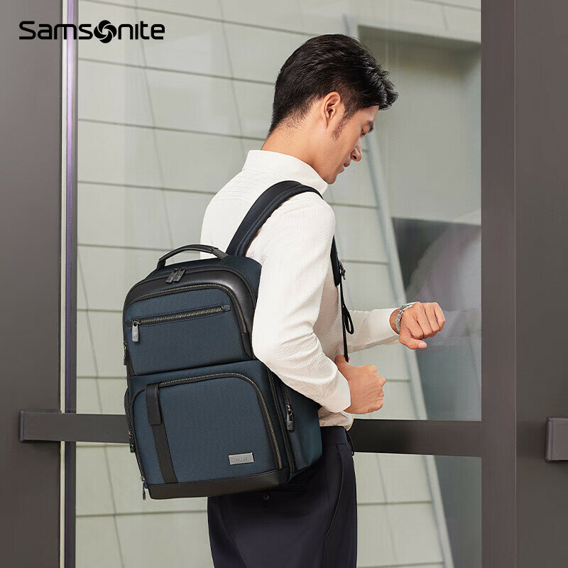 Samsonite High-End Business Backpack, Laptop Bag, 14-Inch Men's Backpack, Short-Trip Business Trip, Large Opening, Cowhide Leather, NR9
