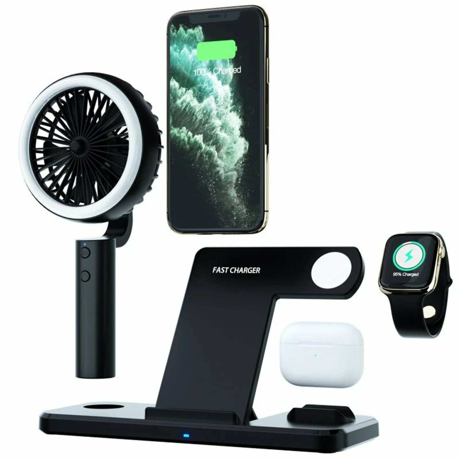 Беспроводное зарядное устройство 15W Wireless Charger Multi Function Fan