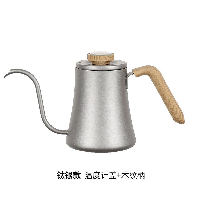 Кофейник ручной варки, нержавеющая сталь 304, 600мл, термометр с деревянной ручкой