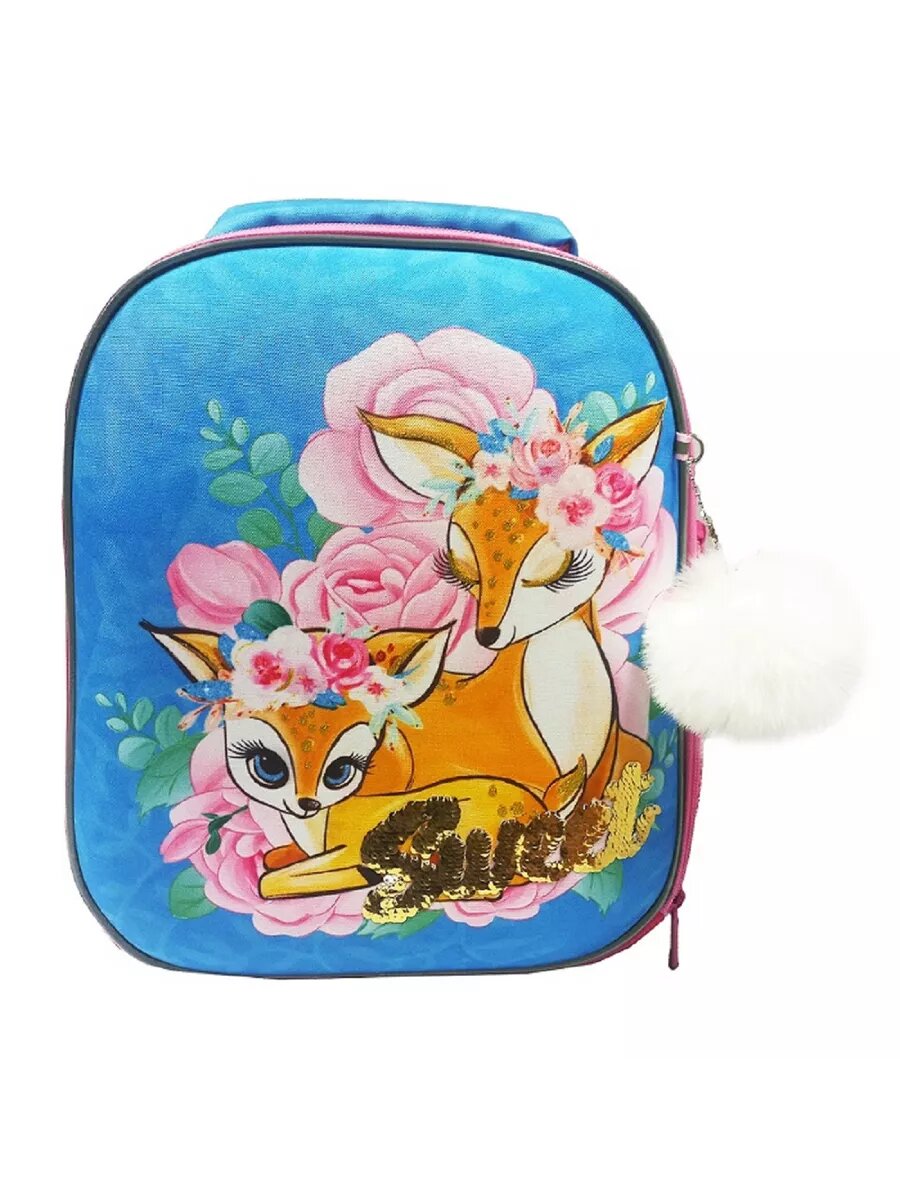 Рюкзак CENTRUM "Оленята", каркасный, школьный, голубой/розовый