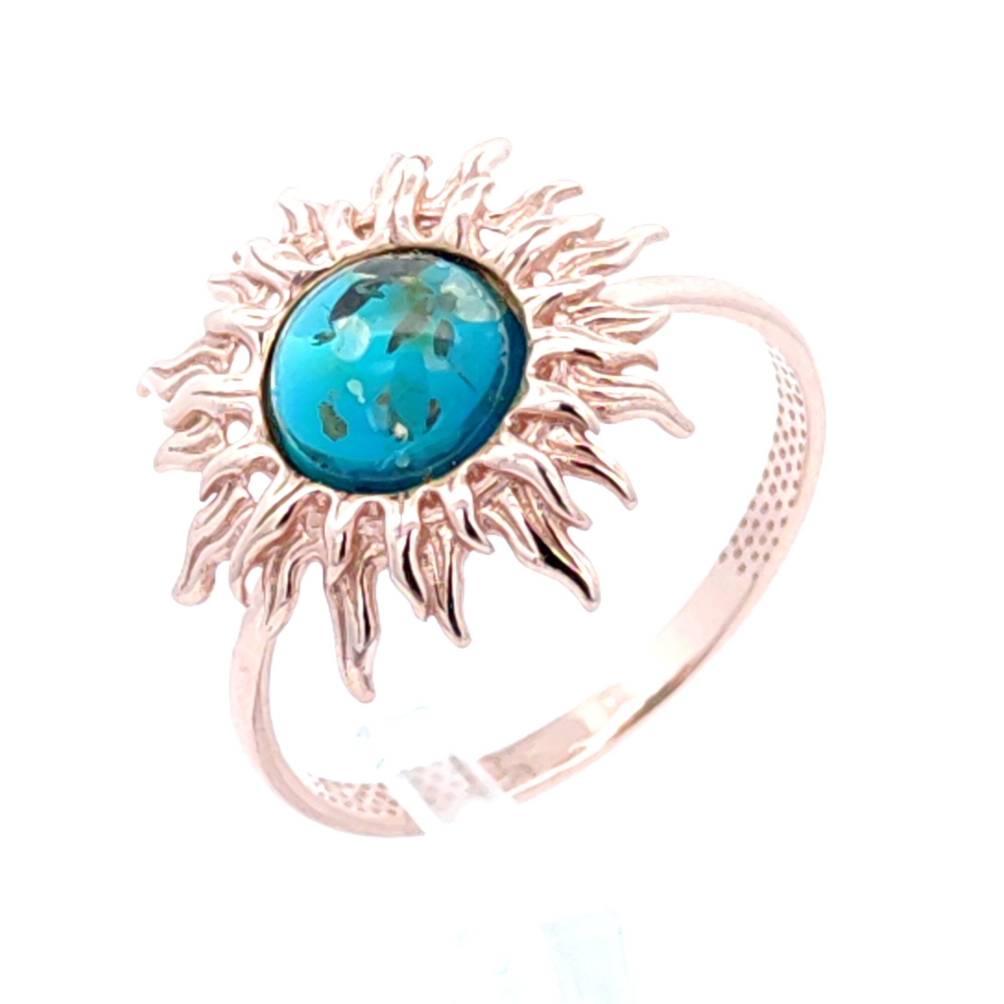 Кольцо, серебро, 925 проба, золочение, янтарь