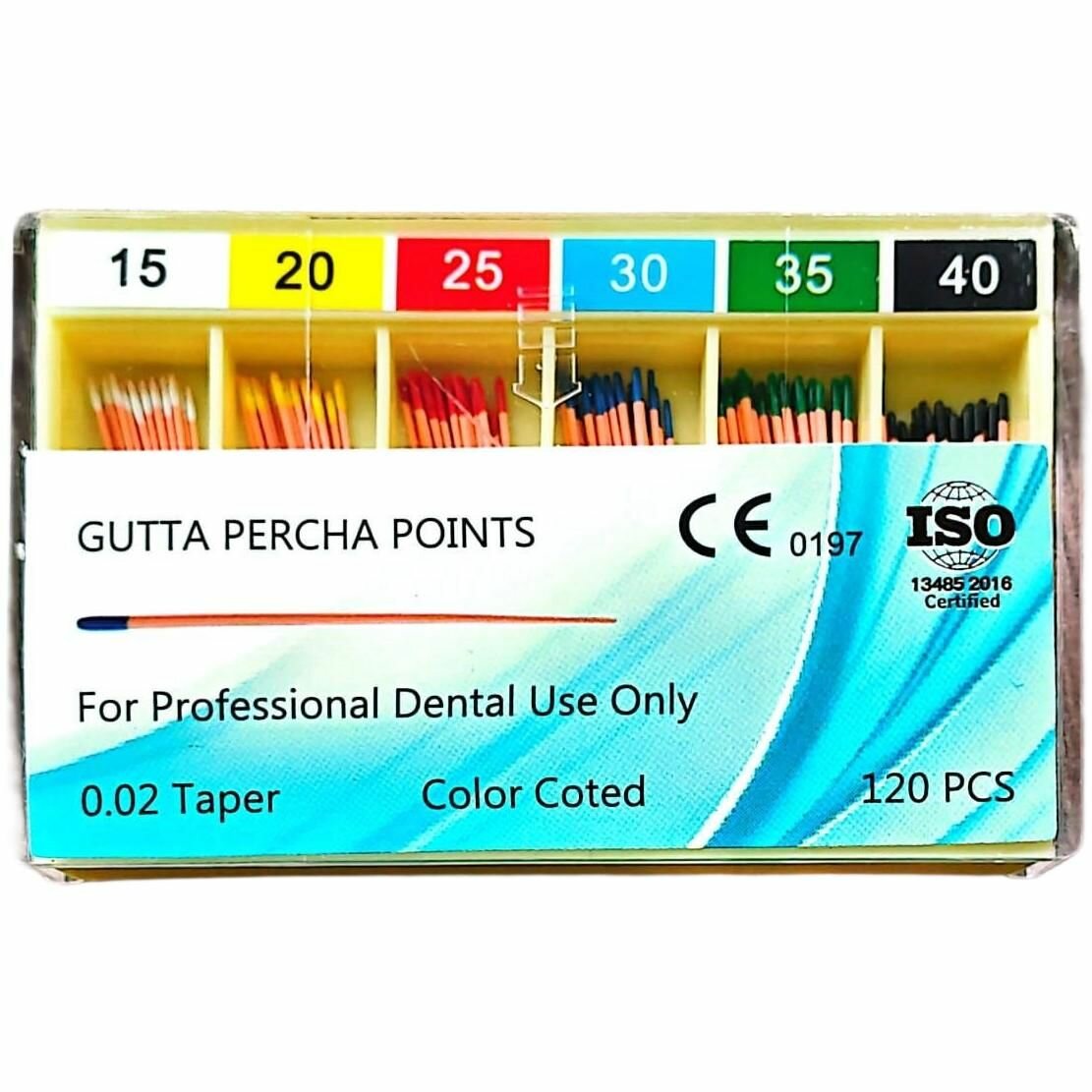 Штифты гуттаперчевые конусные 02 № 15-40 ассорти 120 штук. DiaDent