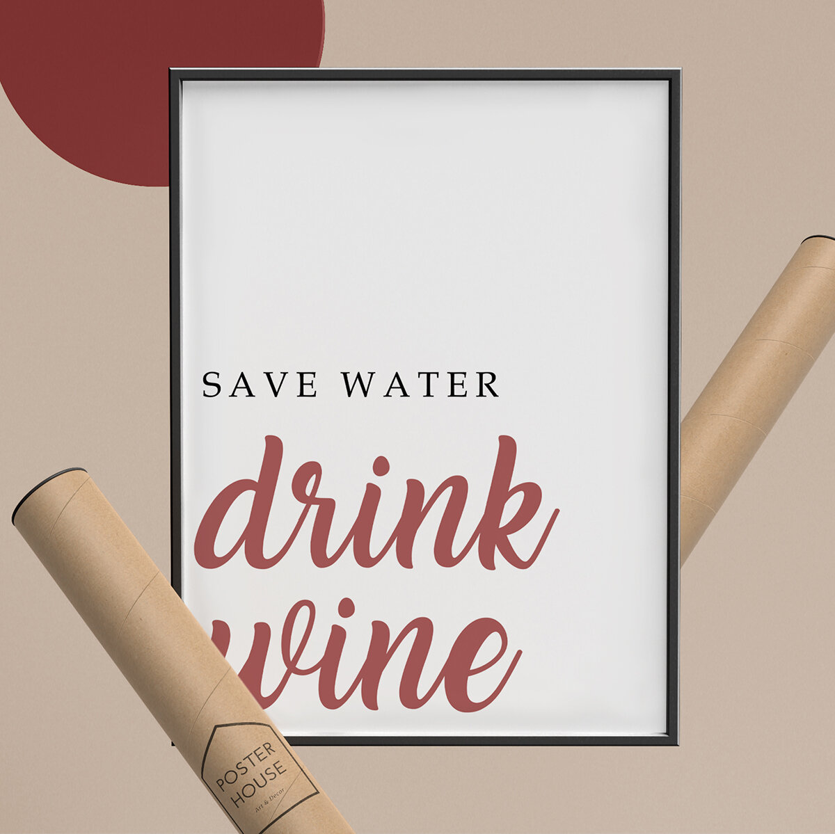 Постер Минимализм надпись 50х70 см без рамы/ Черно белый постер/ Цитата "Береги воду, пей вино"/ Минималистичный эстетичный белый плакат для интерьера дома, офиса/ Декор стен