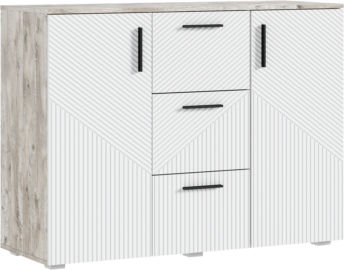 Комод 3 ящика 2 двери Миф Сильвия (1200) МДФ Браш Вайт, Дуб Юкон 1202х908х446мм