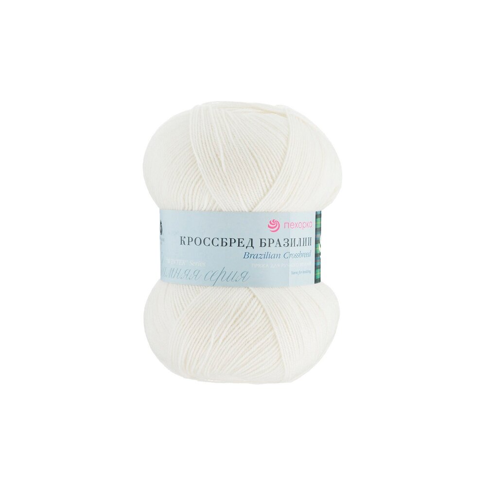Пряжа для вязания Пехорка Кроссбред Бразилии 001 белый 100 гр/500 м 50% мериносовая шерсть, 50% акрил