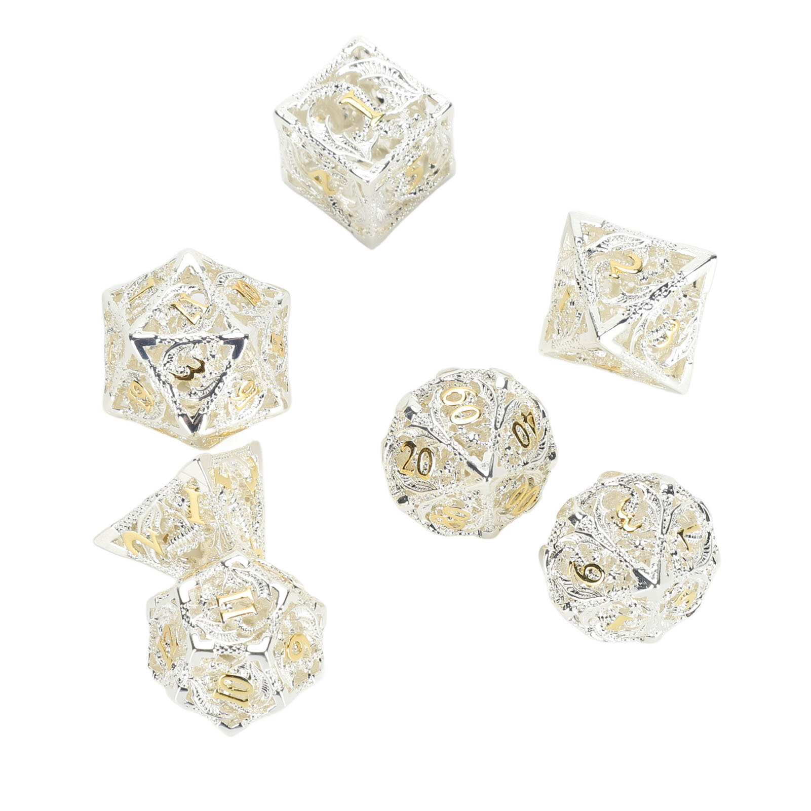 7 шт кубики медные полые, четкие номера, многогранные, для настольных игр, серебро