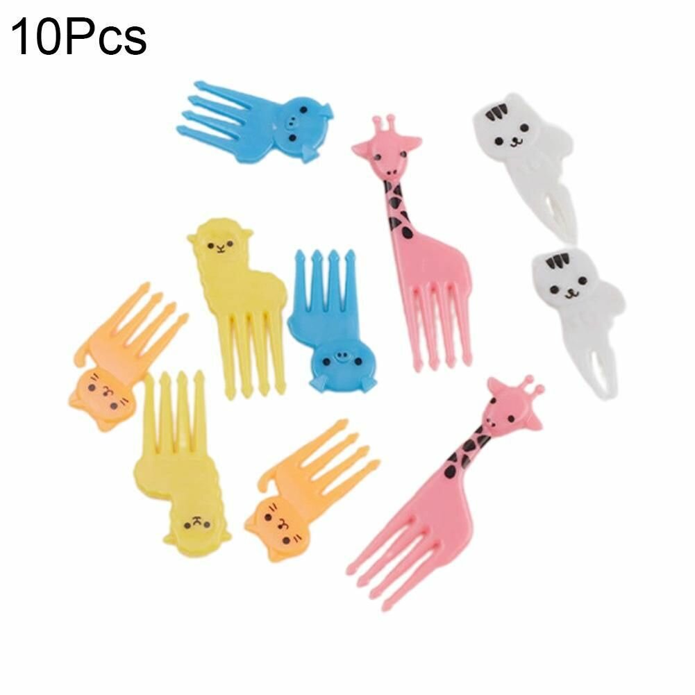 10 шт. разноцветных милых палочек для еды в форме животных, вилок фруктов, десертов