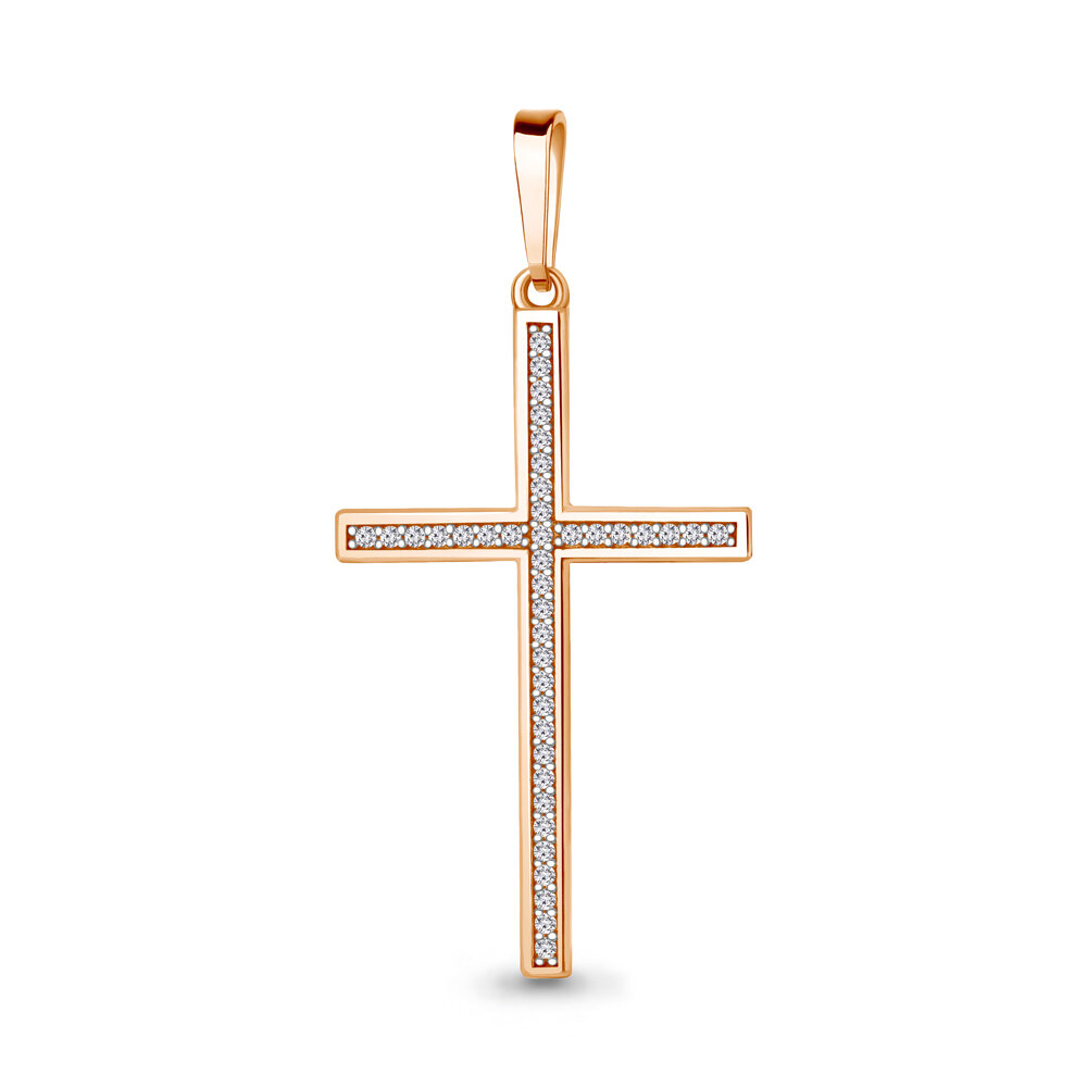 Крестик, серебро, 925 проба, золочение, родирование, фианит