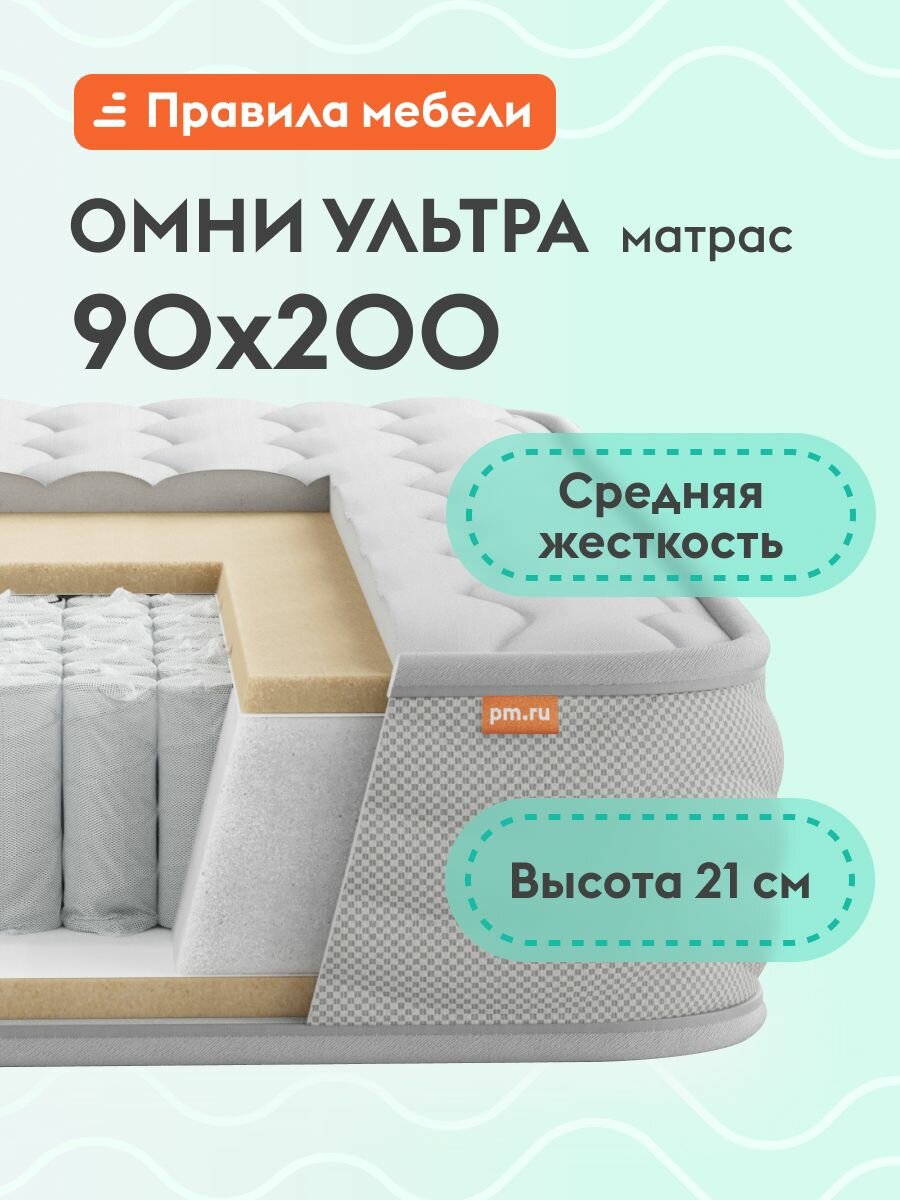 Матрас Омни ультра, 90х200 см, независимые пружины, Белый