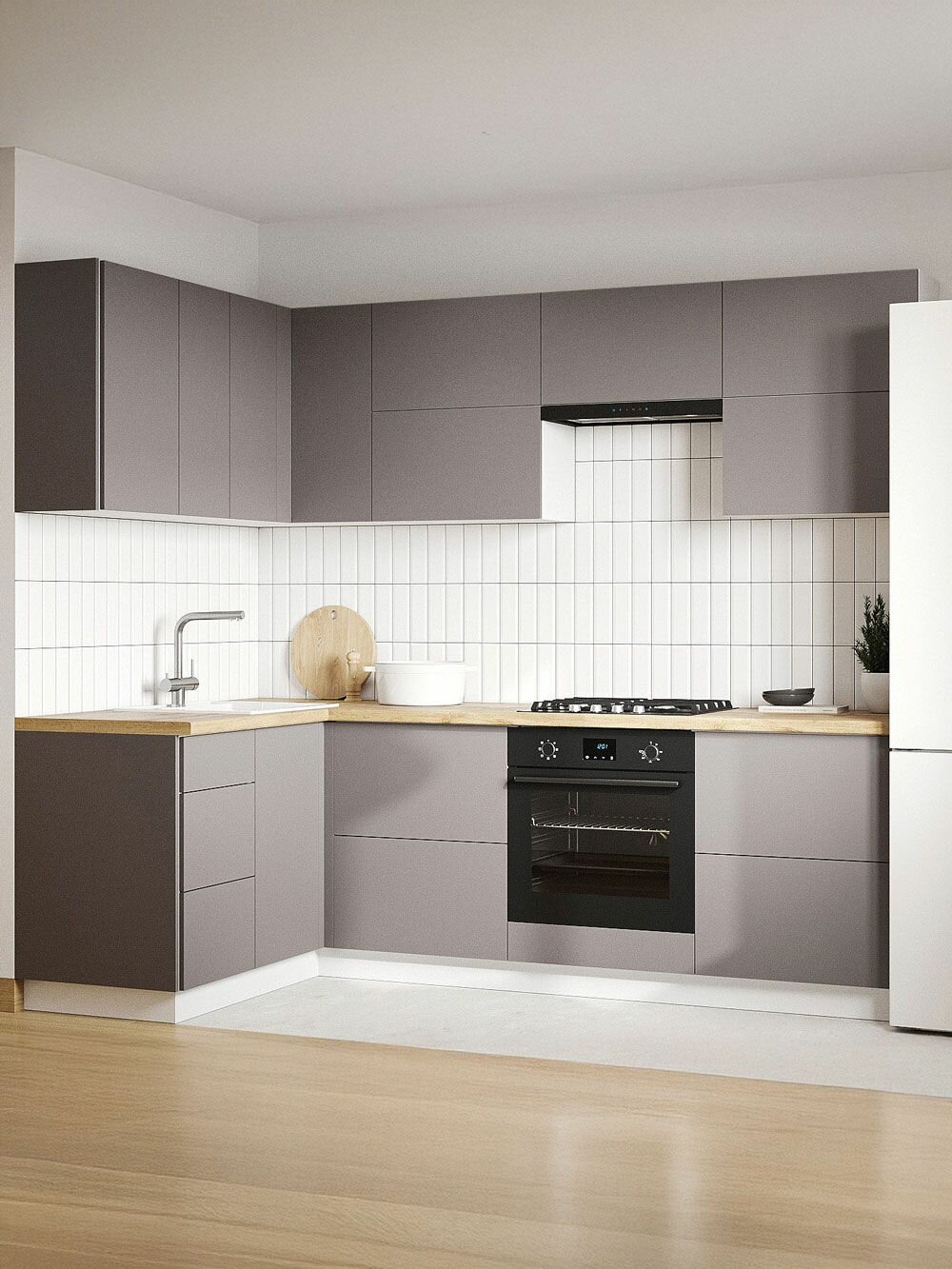 Кухонный гарнитур угловой Тандем 2.4х1.4 м, мебель для дома и кухни, Белый / Грей