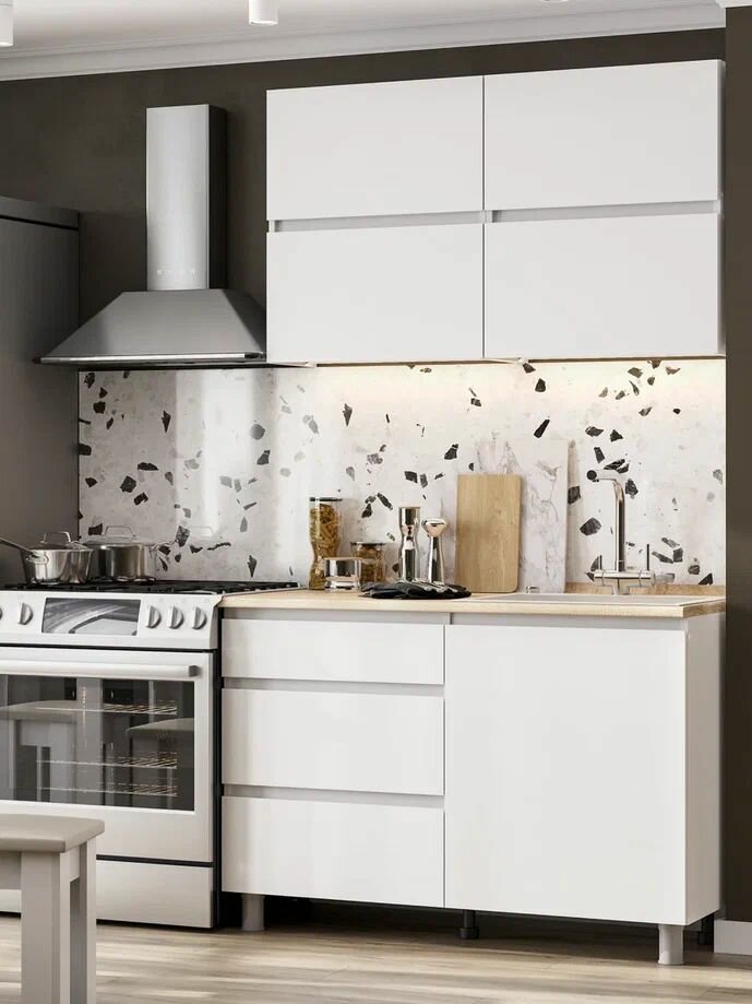 Гарнитур кухонный ЭттО Мебель "Токио", ЛДСП, белый, 60x120x214см