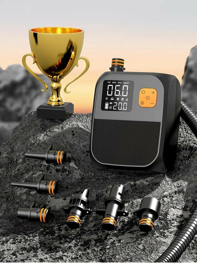 Мощный аккумуляторный насос для лодок ПВХ, SUP-досок и матрасов 8000mAh с турбонаддувом 3-в-1 (насос, Power Bank, LED-фонарь)