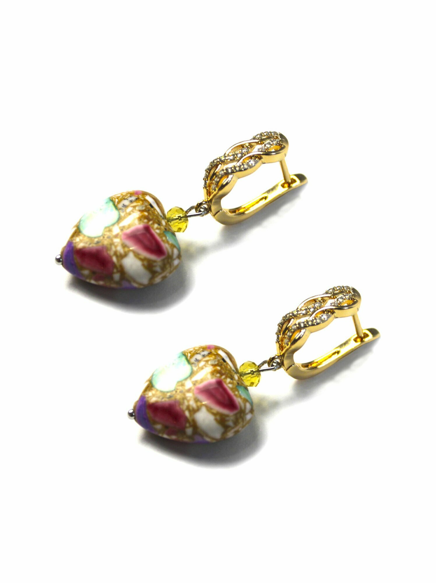 Серьги, металл, муранское стекло, фианит