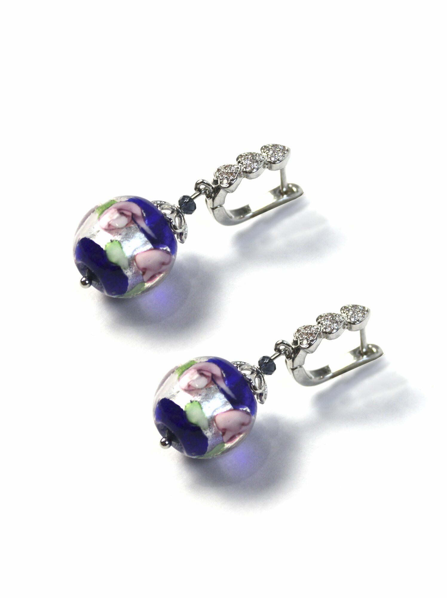 Серьги, металл, фианит, муранское стекло