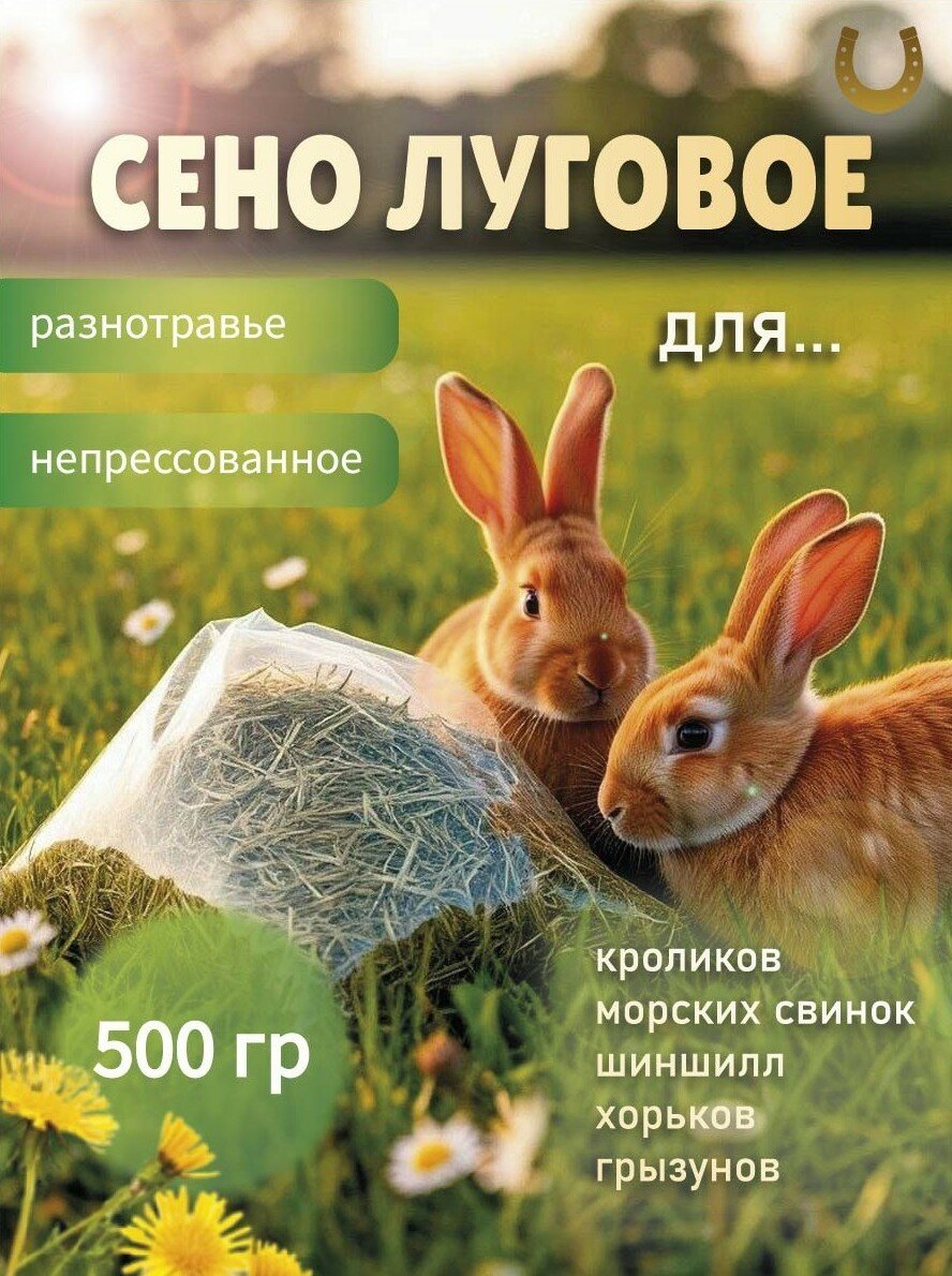 Сено для кроликов, морских свинок, шиншилл, дегу, 500г, луговое, разнотравье, непресованное, сено для грызунов душистое отборное