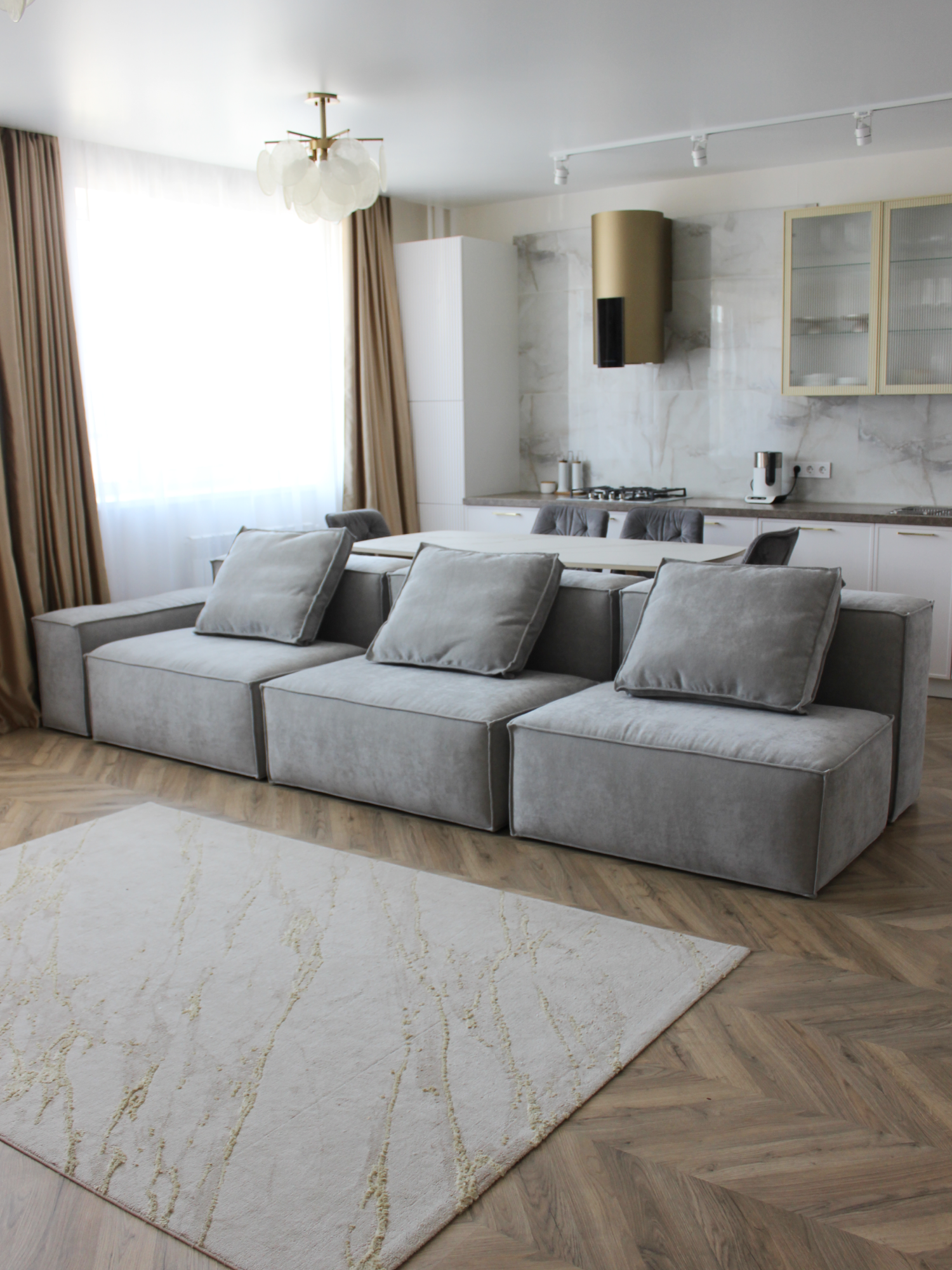 Диван модульный Конер, серый, 350х105х72