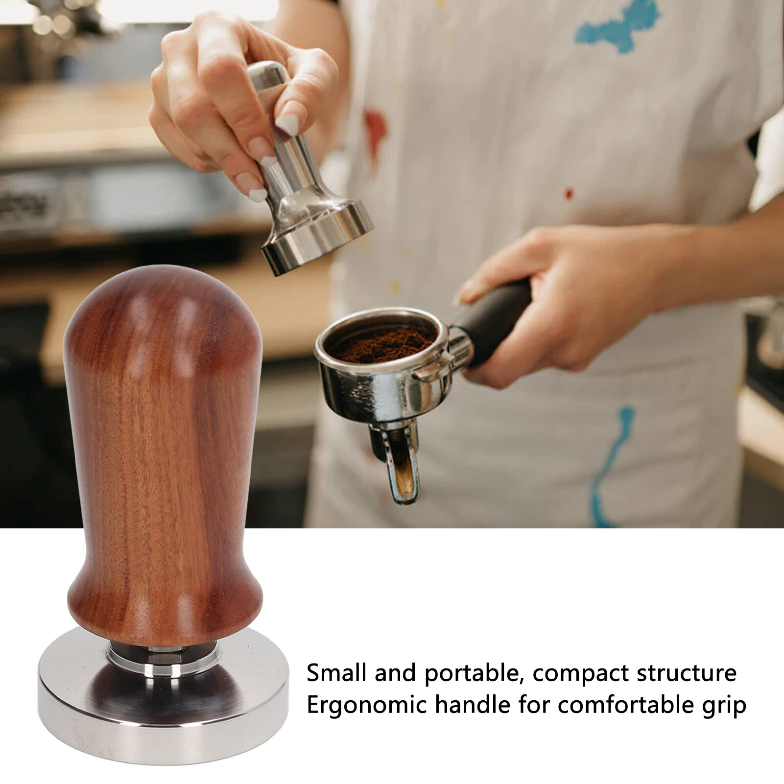 Темпер для кофе, отдельный дизайн, нержавеющая сталь, эргономичная деревянная ручка, портативный инструмент для тампера для домашней кофейни, 51 мм