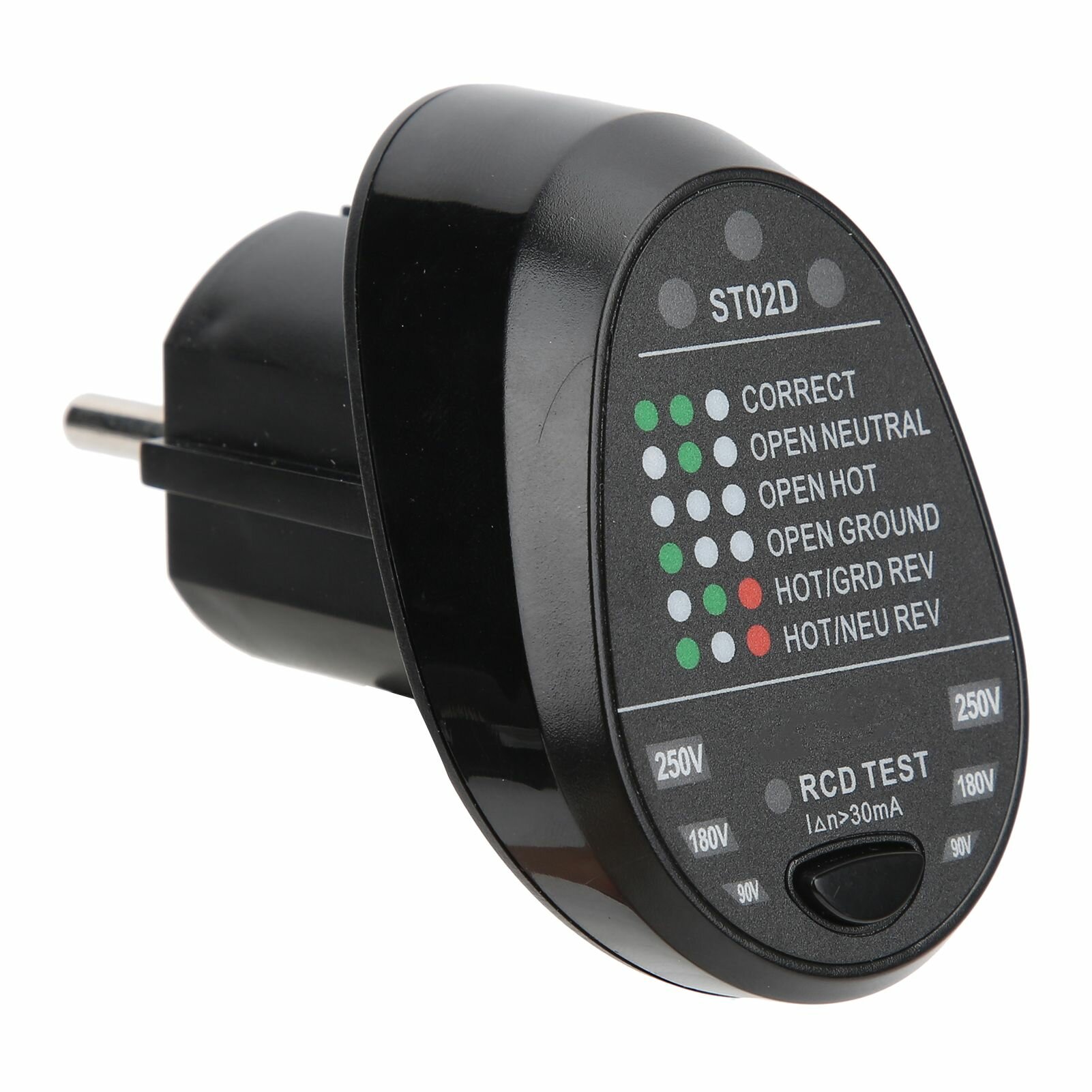 ST02D Тестер электрических розеток Детектор полярности цепи Проверка неисправности сети Вилка европейского стандарта 100 240 В