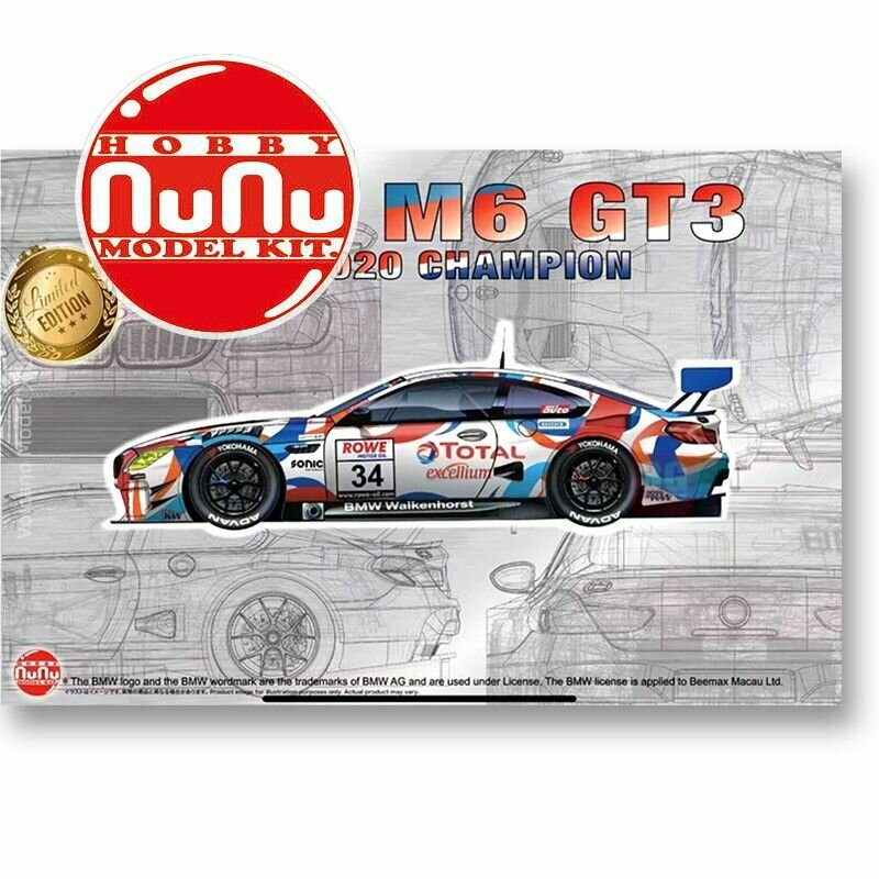 Сборная модель Машинка NUNU PN24042 1/24 BMW M6 GT3 2020 Nurburgring Winning car model kit