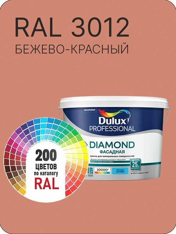 Краска для минеральных и деревянных фасадов Dulux Diamond цвет бежево - красная Ral 3012 2.5 л.