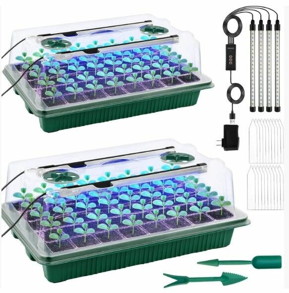 Минипарник для рассады с освещением и вентиляцией (3 лотка по 40 ячеек в каждом + 6 ламп)